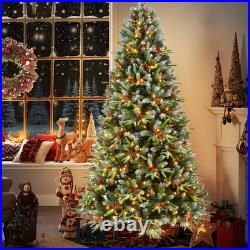 4-9ft Prelit Artificial Christmas Tree Snow Frosted with Pinecones ...