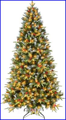 4-9ft Prelit Artificial Christmas Tree Snow Frosted with Pinecones ...